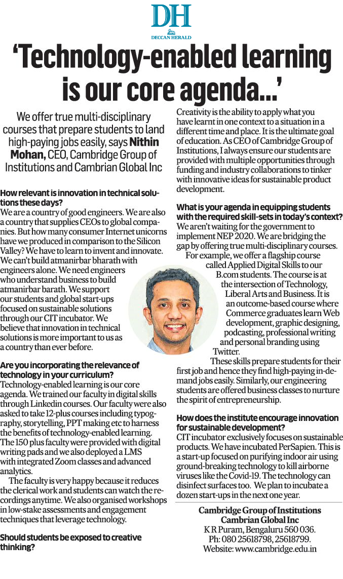 Technology-enabled learning is our core agenda | Cambridge Group of ...